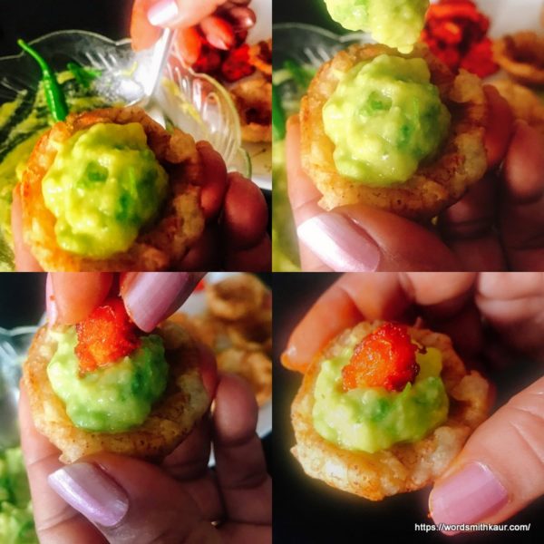 Plantain Baskets Topped with Guacamole & Chicken Tikka